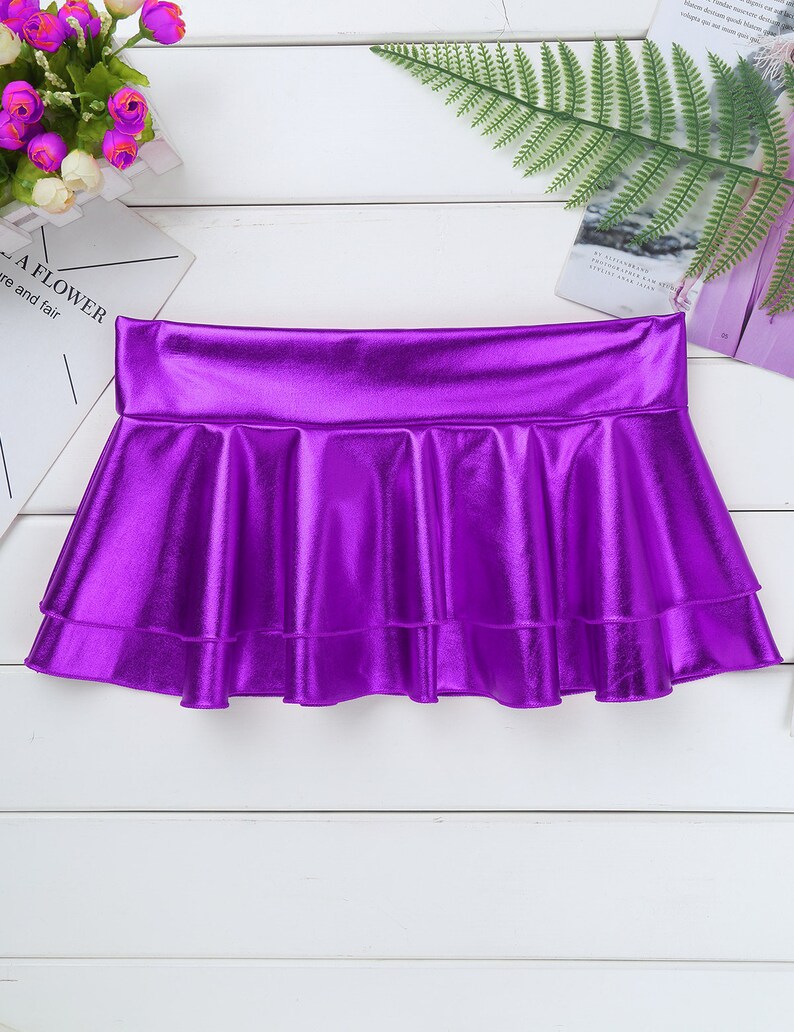 Purple Mini Skirt Sexy Micro Mini Skirt Metallic Wet Look Etsy