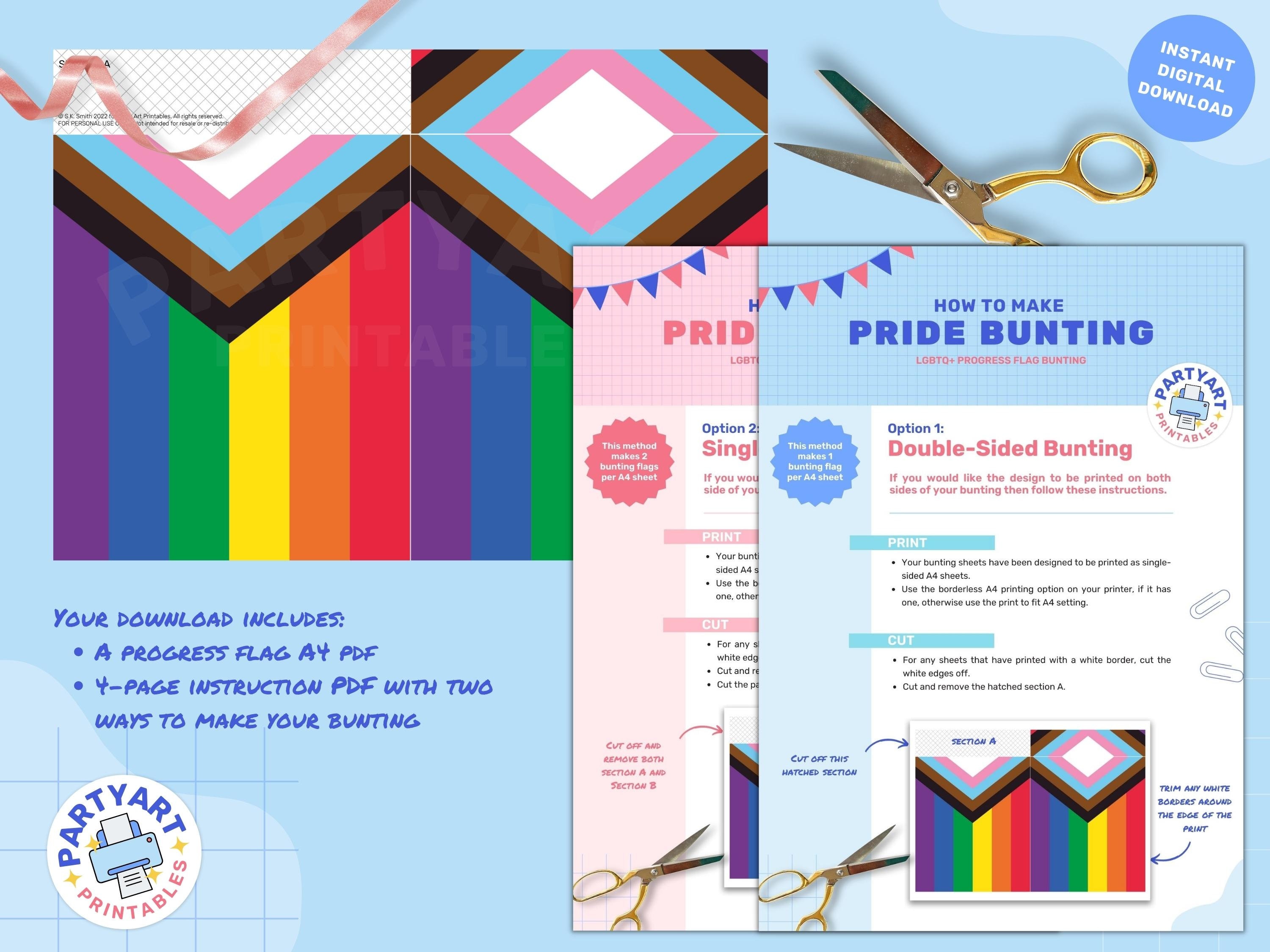 Pride Progress Flag - Printable Bunting - LGBTQ+ Progress Flag Bunting ...