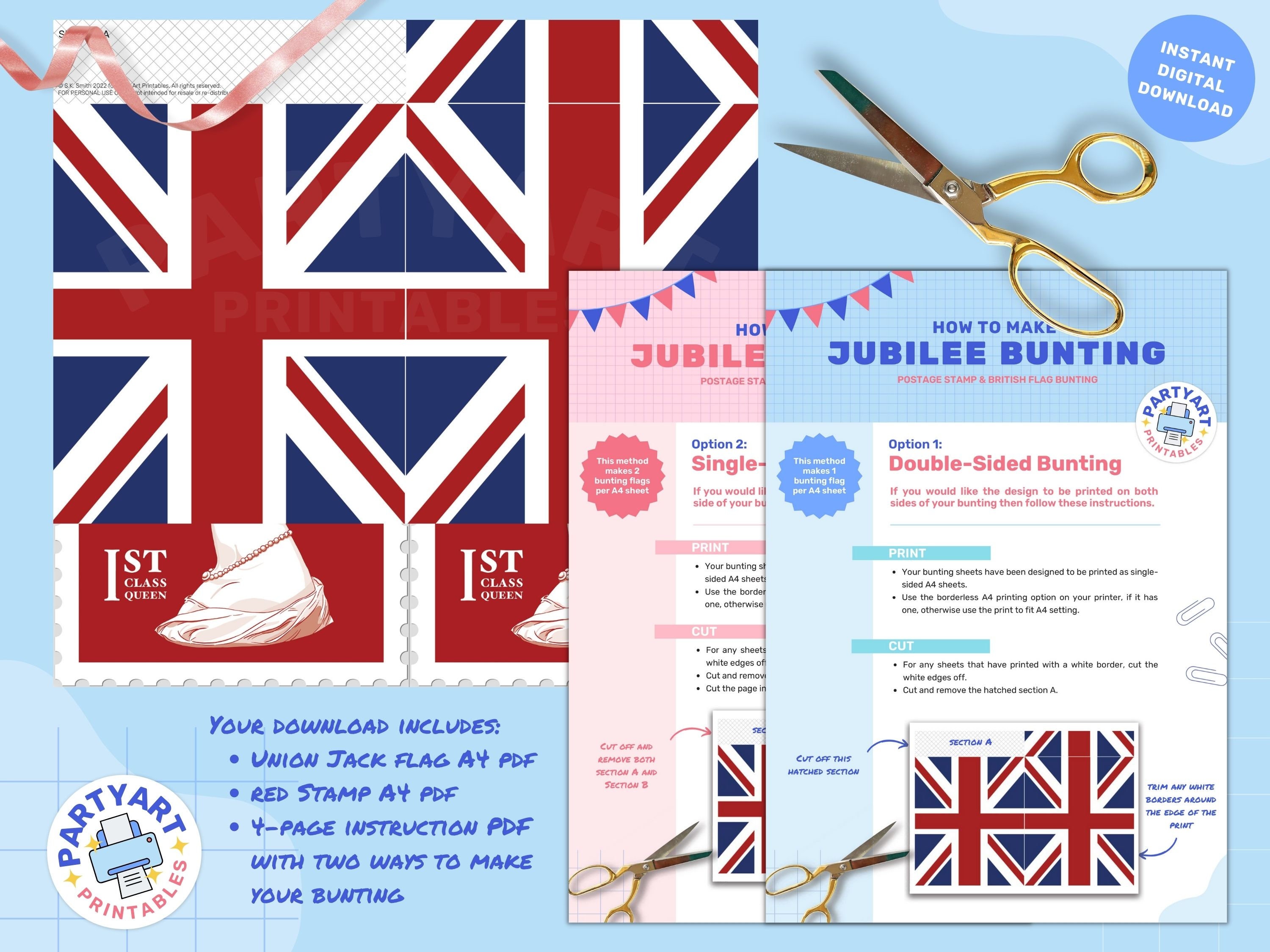 British Bunting - Printable First Class Queen Stamp and Union Jack ...