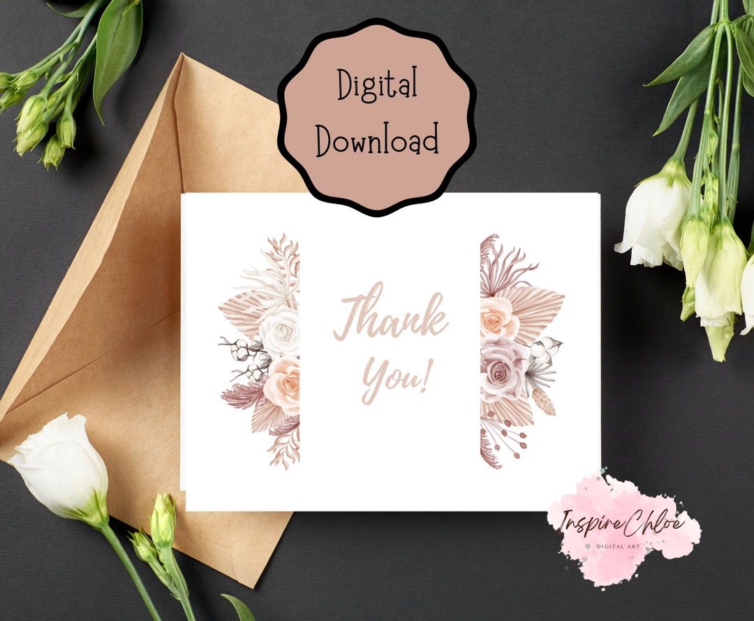 Printable Floral Thank You Card, Thank You Greeting Card for Wedding ...