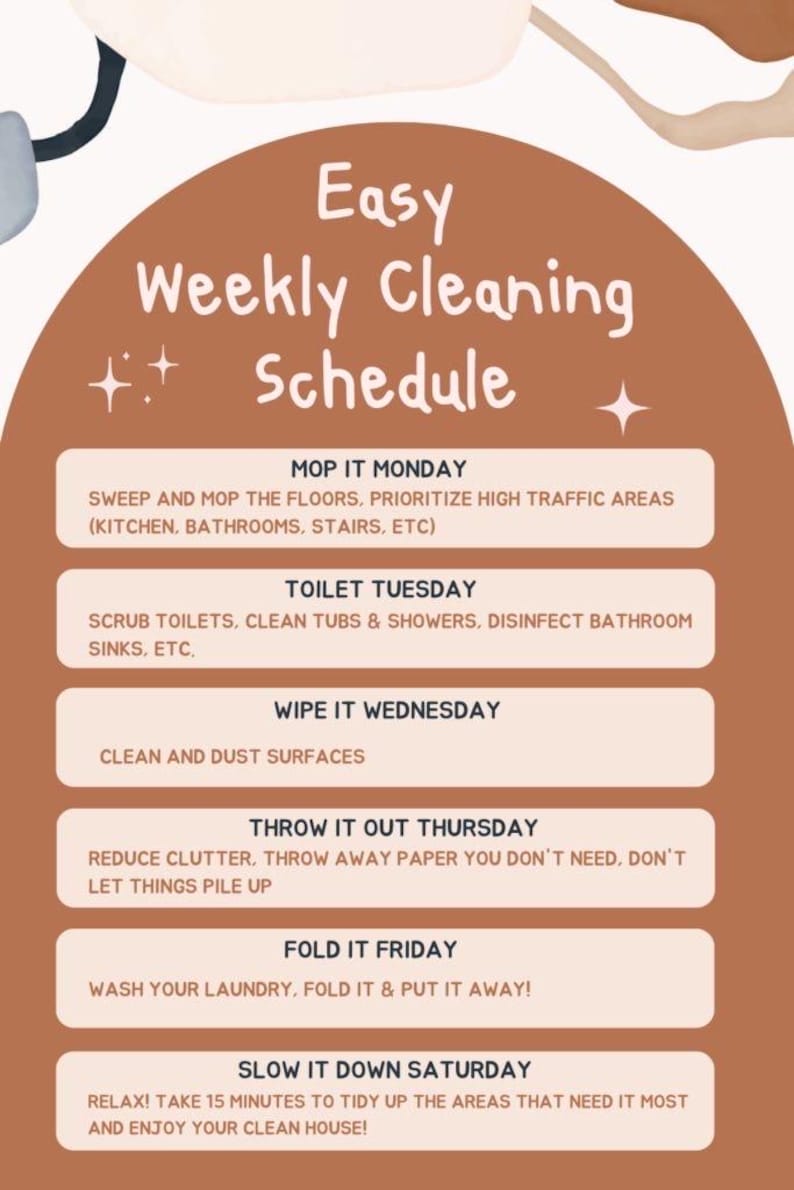 Weekly Cleaning Schedule Digital Download - Etsy