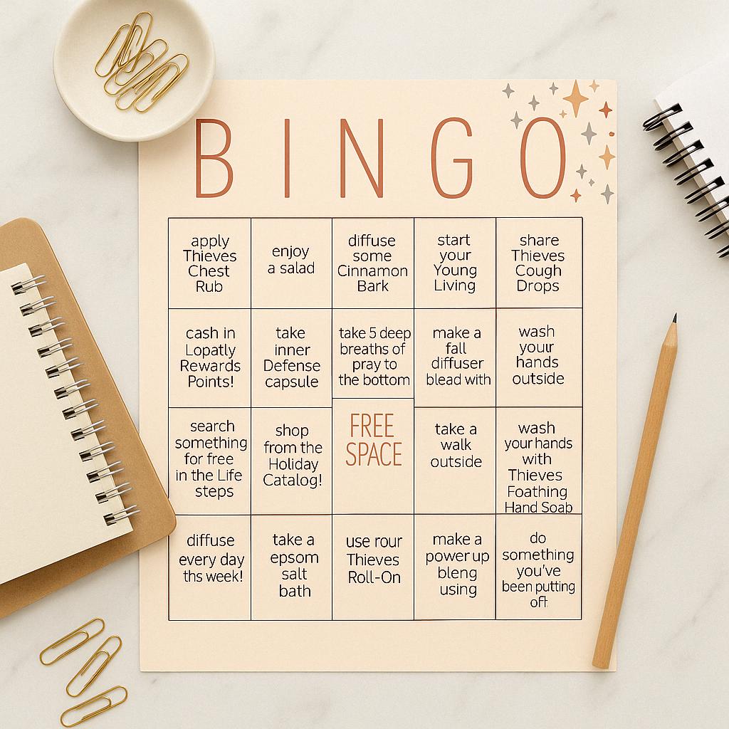 Faith & Oils BINGO Printable | Essential Oil Wellness Bingo Game | Fall ...