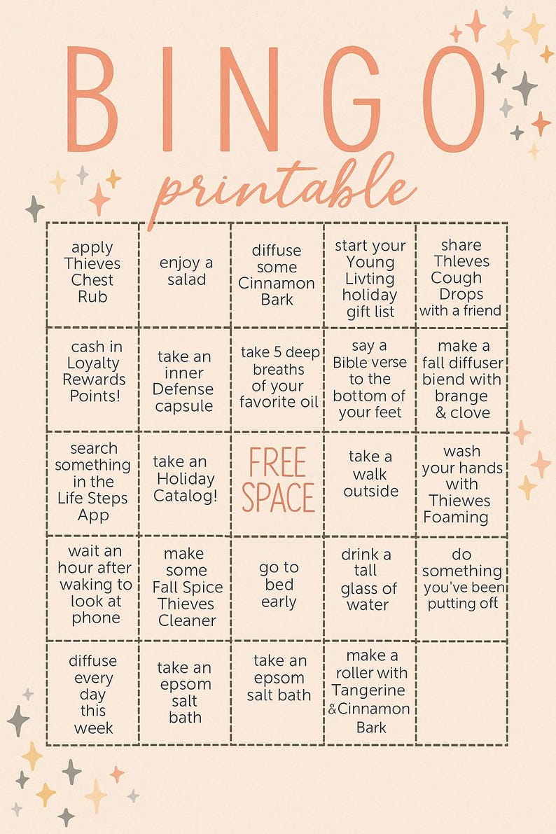 Faith & Oils BINGO Printable | Essential Oil Wellness Bingo Game | Fall ...
