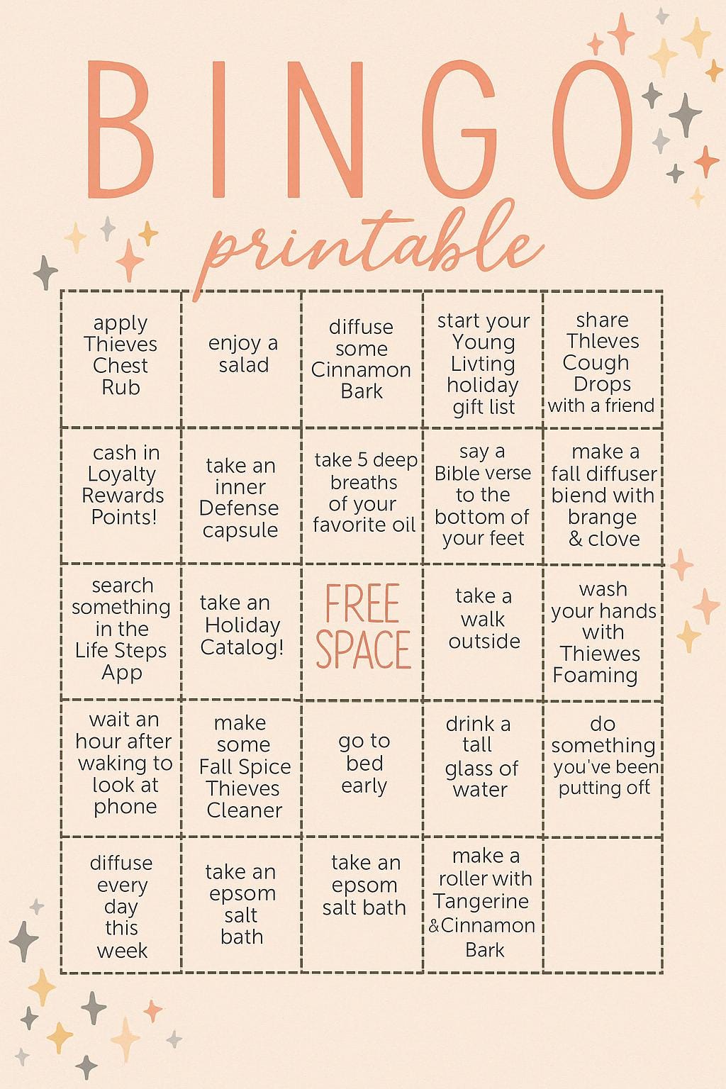 Faith & Oils BINGO Printable | Essential Oil Wellness Bingo Game | Fall ...