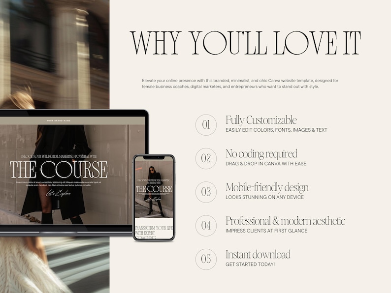 Minimalist Course Sales Page Canva Template, Neutral Moody Branding - Etsy