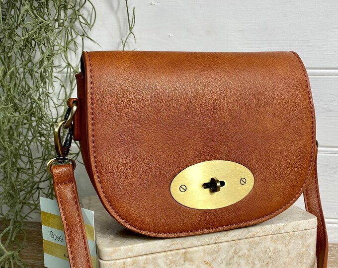 Tan Saddle Bag, Tan Mini Satchel, Crossbody Saddle Bag, Twist Lock Bag ...