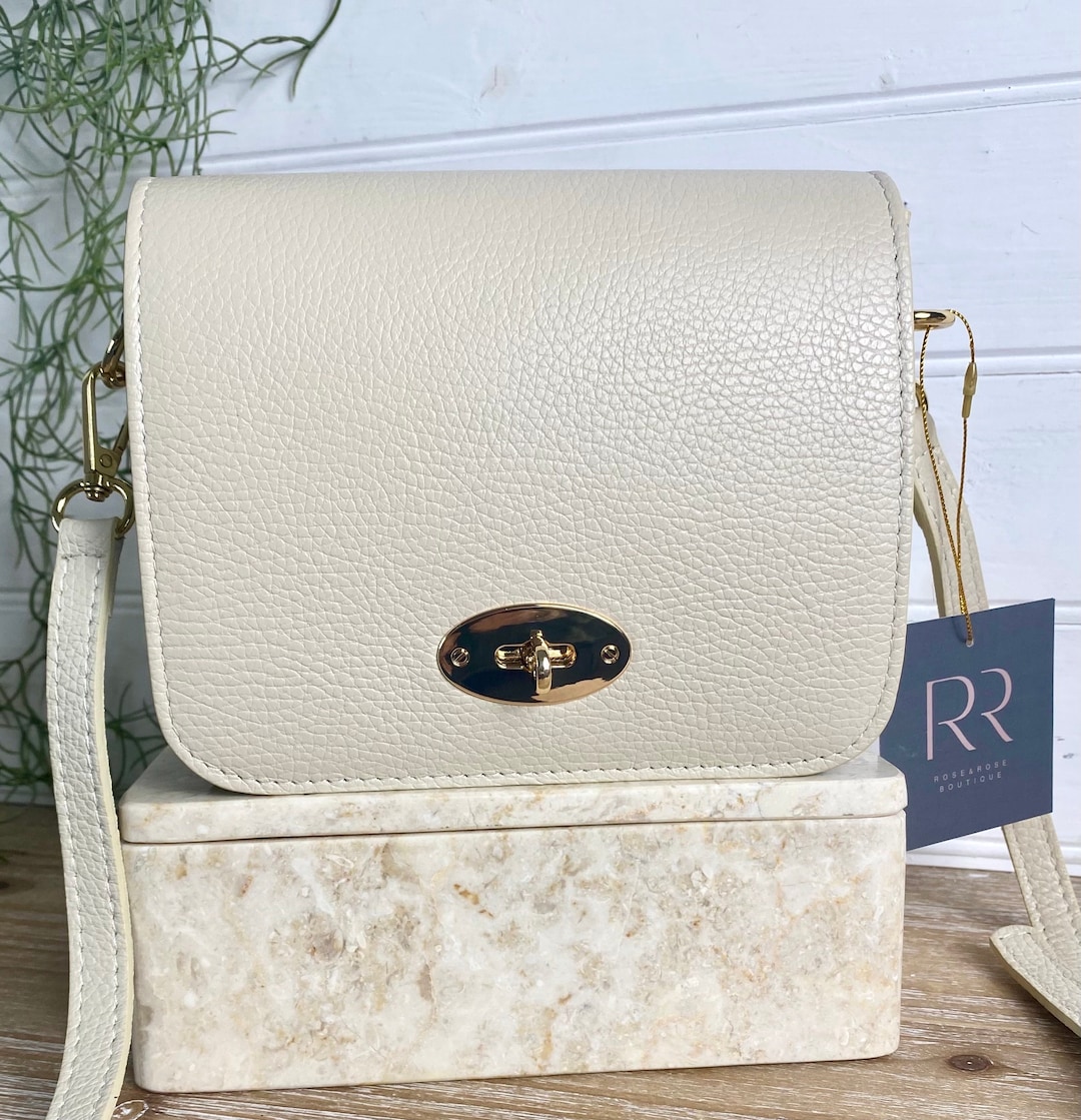 Cream Leather Satchel Crossbody Bag, Cream Turn Lock Bag, Classic Bag ...