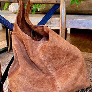 Genuine Tan Suede Slouchy Bag, Tan Suede Hobo Bag, Tan Shopper Bag ...