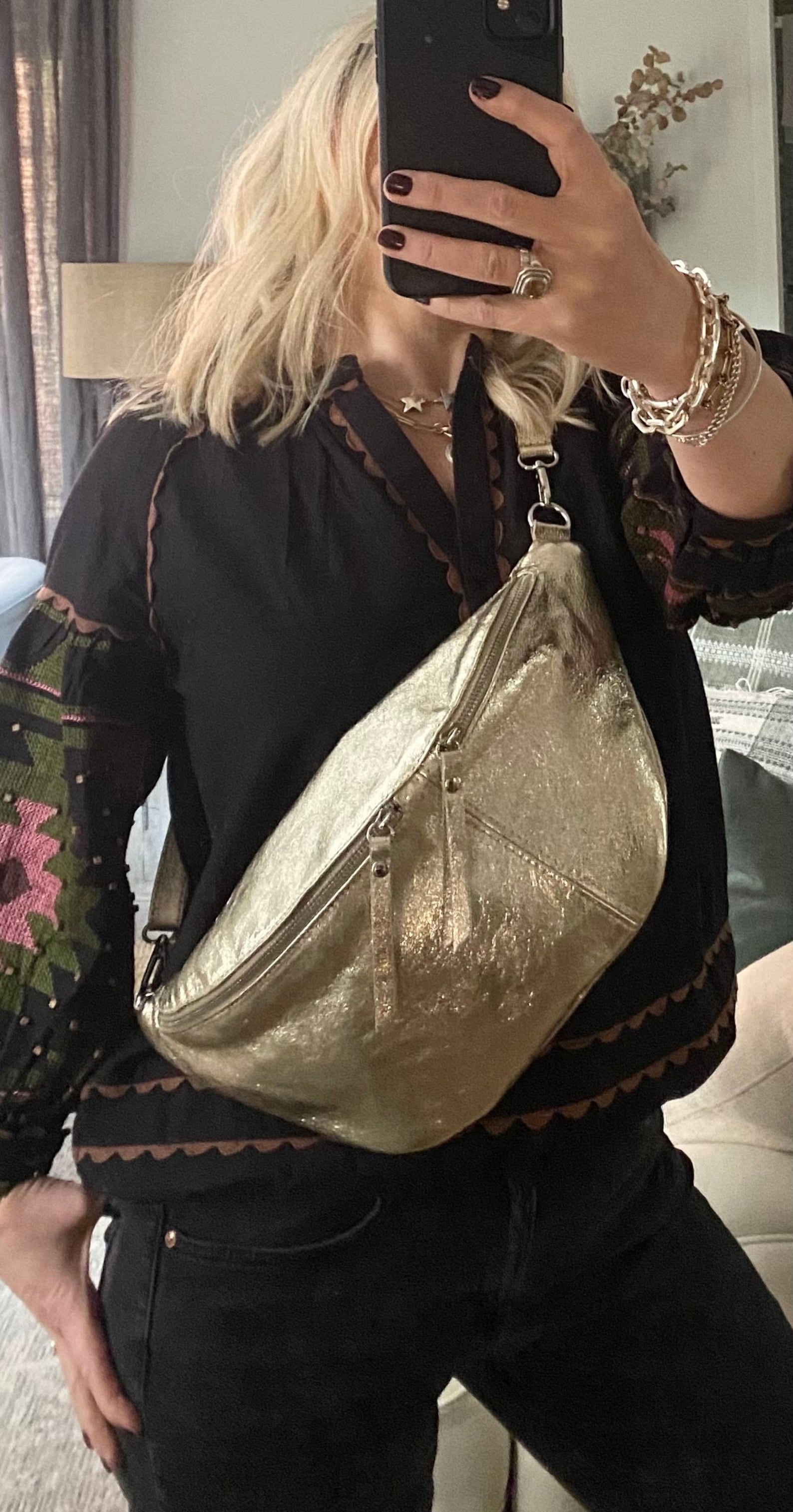 XL Gold Sling Bag, Oversized Silver Chest Bag, XL Bum Bag, Holiday Bum ...
