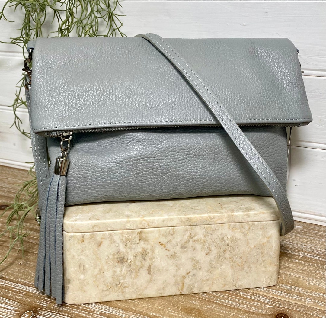 Grey Leather Crossbody Bag, Pale Grey Bag, Grey Tassel Bag, Gray ...