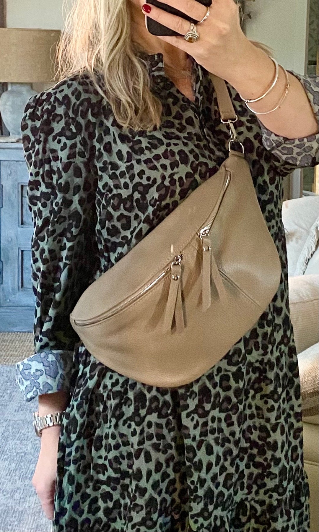 Large Sling Bag, Large Chest Bag, Beige Sling Bag, Extra Large Leather ...