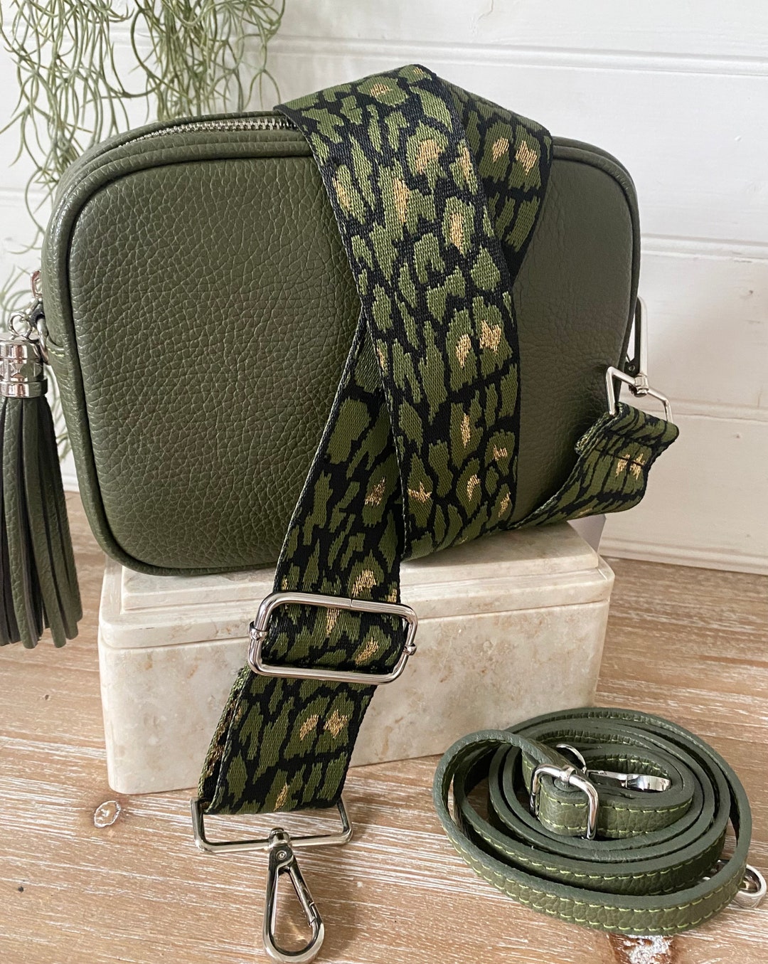 Olive Green Crossbody Bag, Olive Leather Tassel Bag, Khaki Leather Bag ...