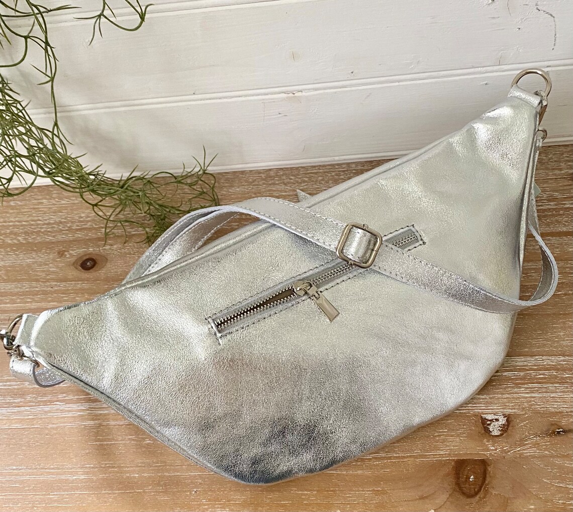 XL Silver Sling Bag, Oversized Silver Chest Bag, XL Bum Bag, Holiday ...