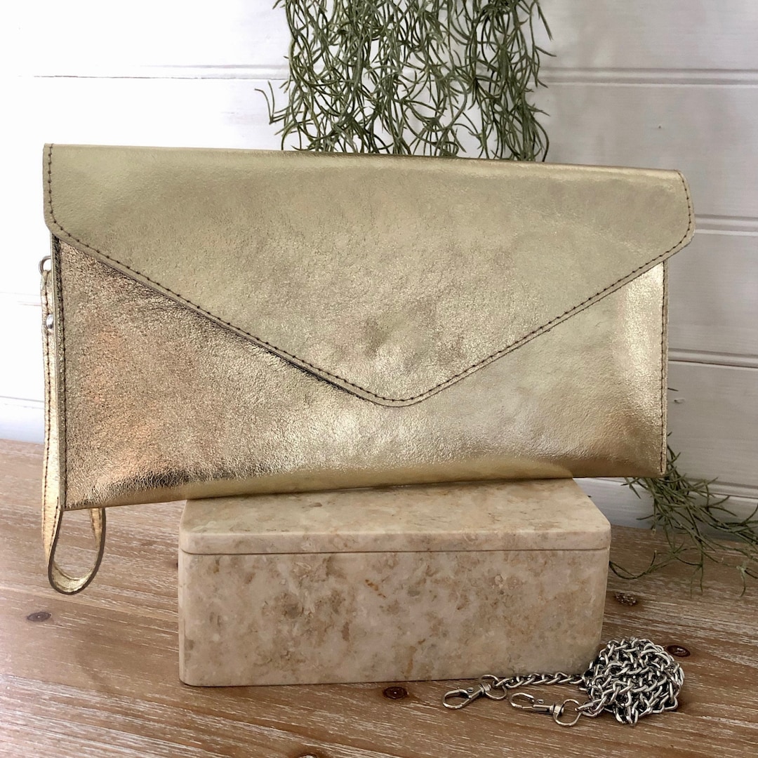 Metallic Gold Clutch Bag, Leather Envelope Clutch, Gold Clutch, Silver ...