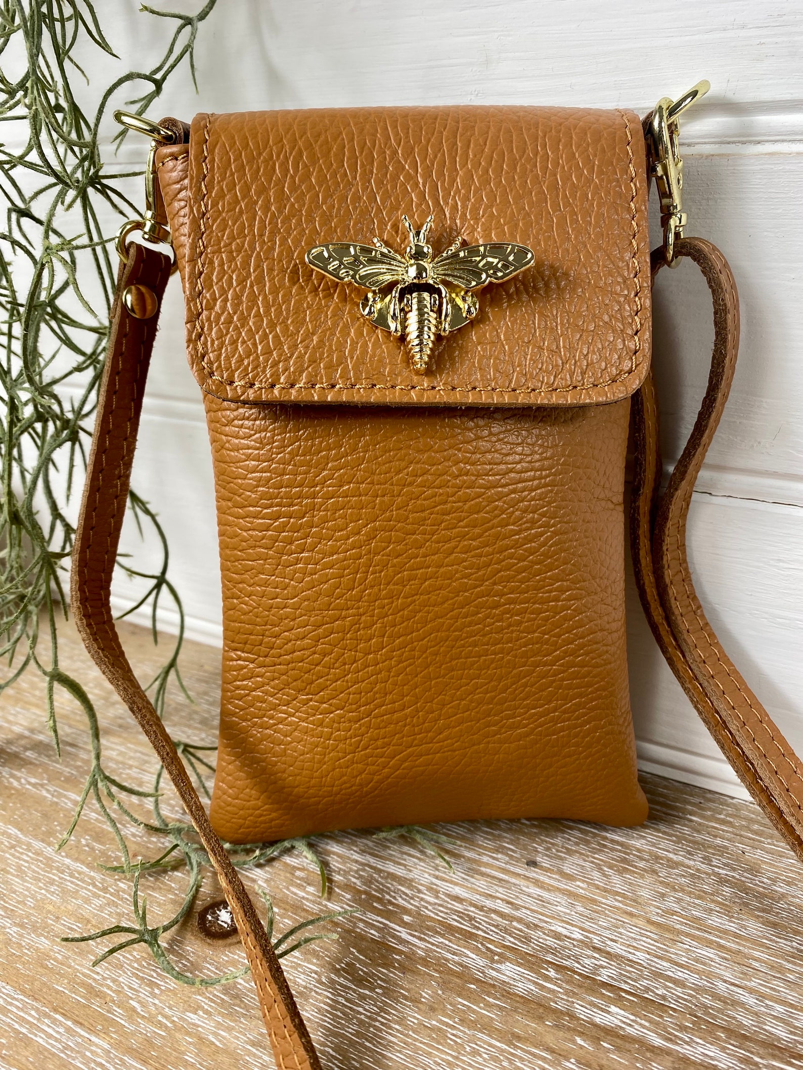 Leather Phone Bag, Phone Crossbody, Phone Pouch, Bee Phone Bag, Olive ...