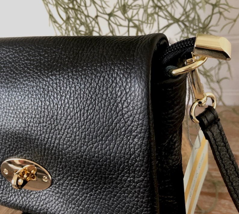 Real Leather Crossbody Bag: Black Toggle Bag With Gold Hardware, Made ...