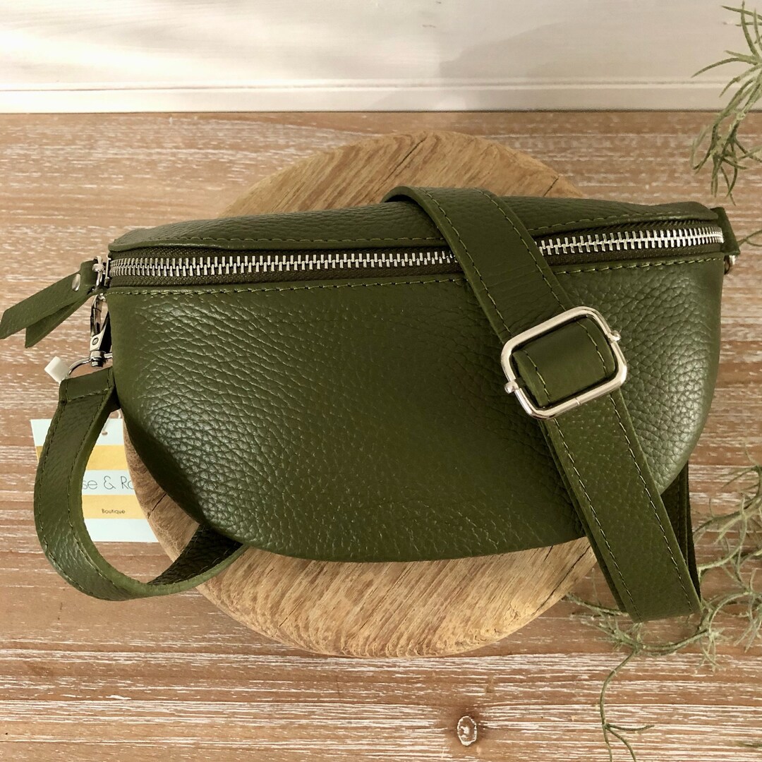 Olive Green Bum Bag, Green Leather Chest Bag, Leather Waist Bag, Olive ...