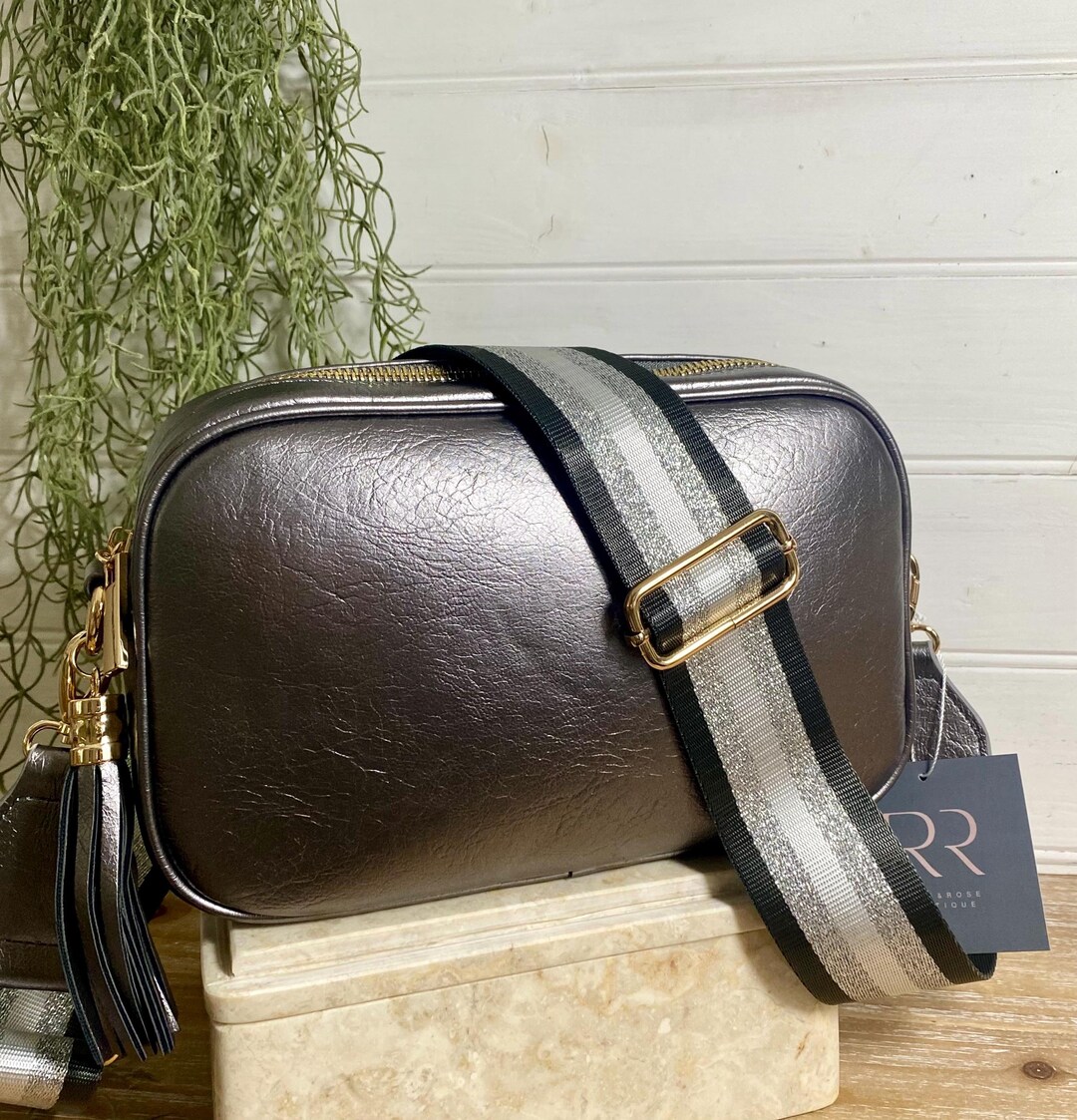 Pewter Crossbody Bag, Dark Silver Bag, Pewter Vegan Leather Purse ...