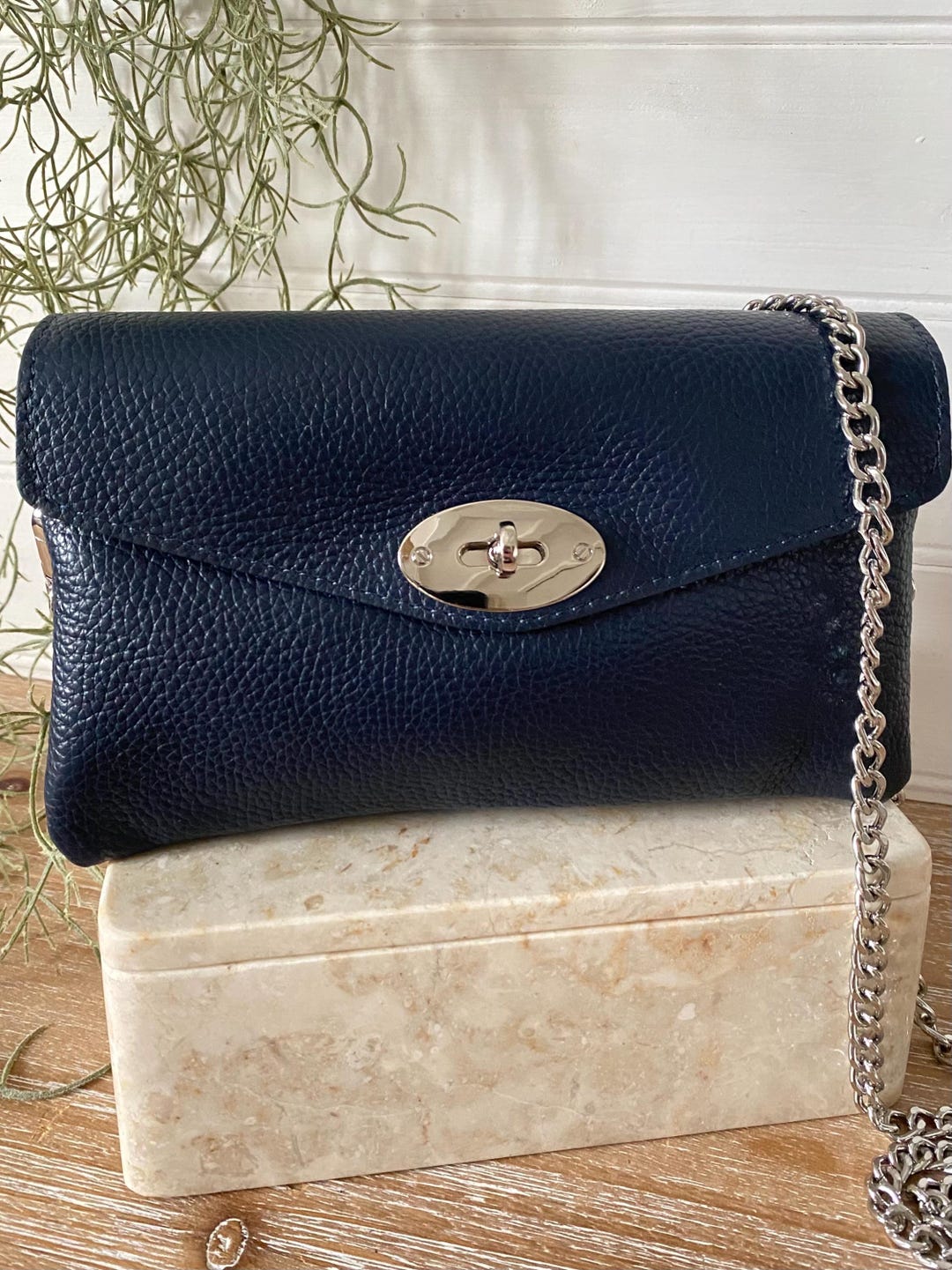 Navy Blue Designer Style Bag, Navy Crossbody, Navy Leather Handbag, Old ...