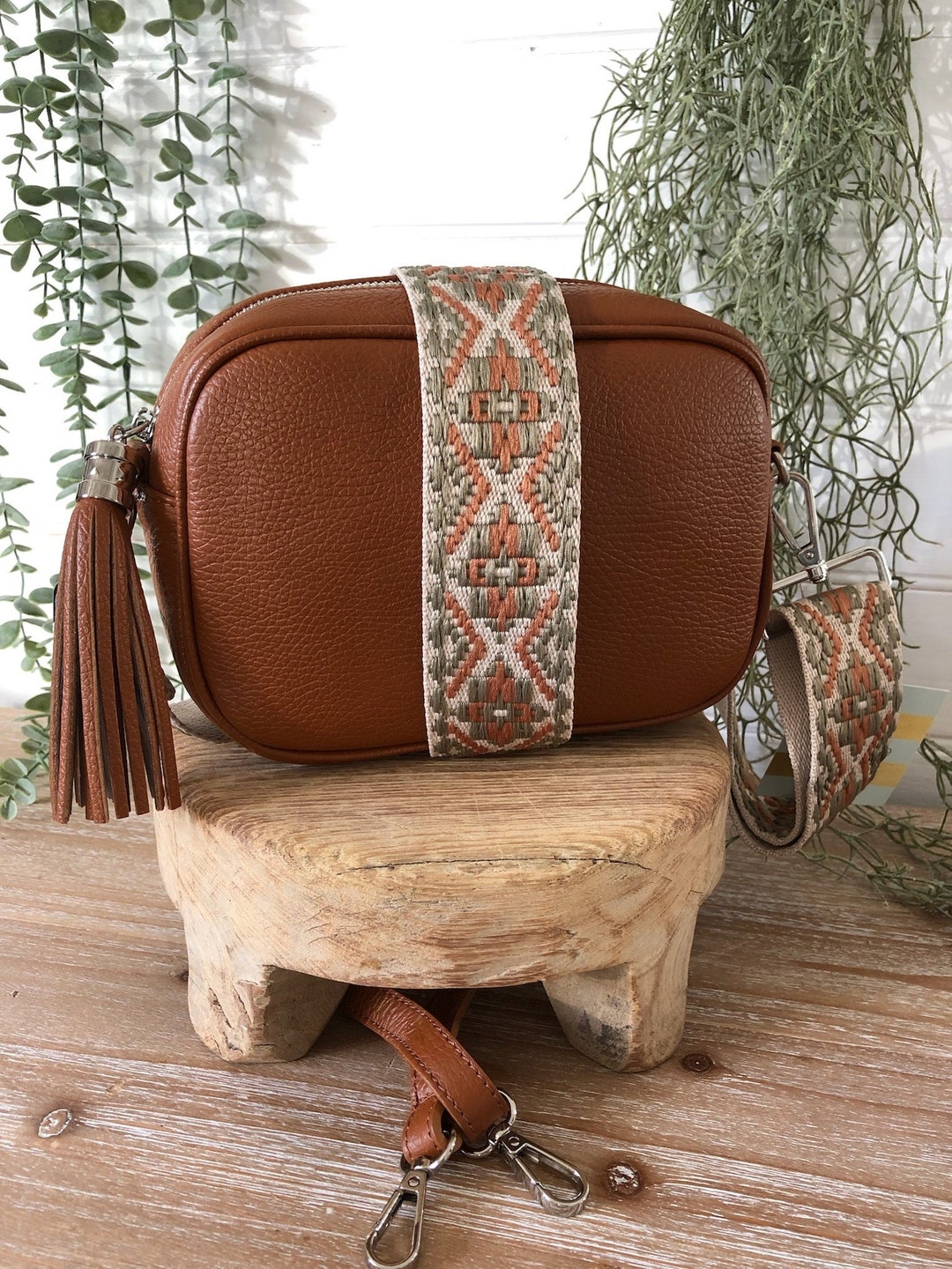 Tan Crossbody Bag, Dark Tan Leather Crossbody, Brown Leather Tassel Bag ...