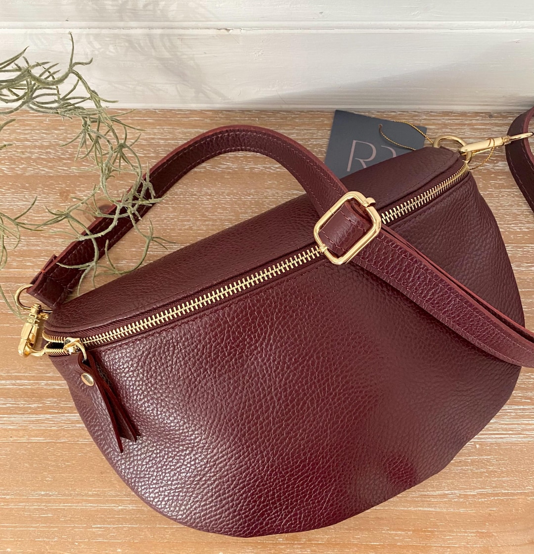 Burgundy Leather Bum Bag, Burgundy Sling Bag, Cherry Red Sling Bag ...