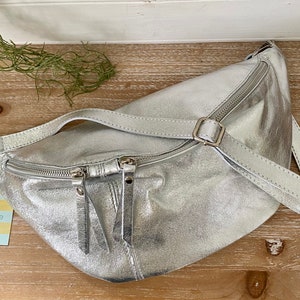 Pewter Sling Bag, Oversized Dark Silver Chest Bag, XL Bum Bag, LRG ...