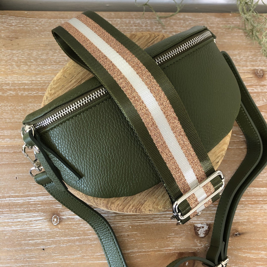 Olive Green Bum Bag, Green Leather Chest Bag, Khaki Fanny Pack, Olive ...