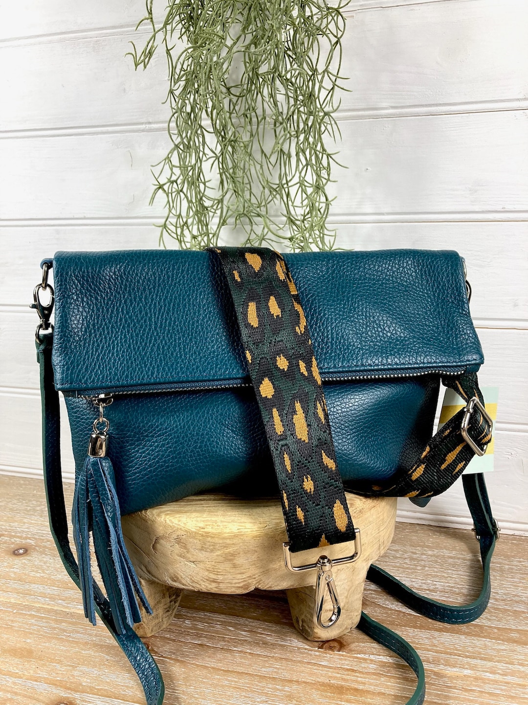 Teal Blue Leather Crossbody Bag, Genuine Leather Teal Bag, Blue Tassel ...