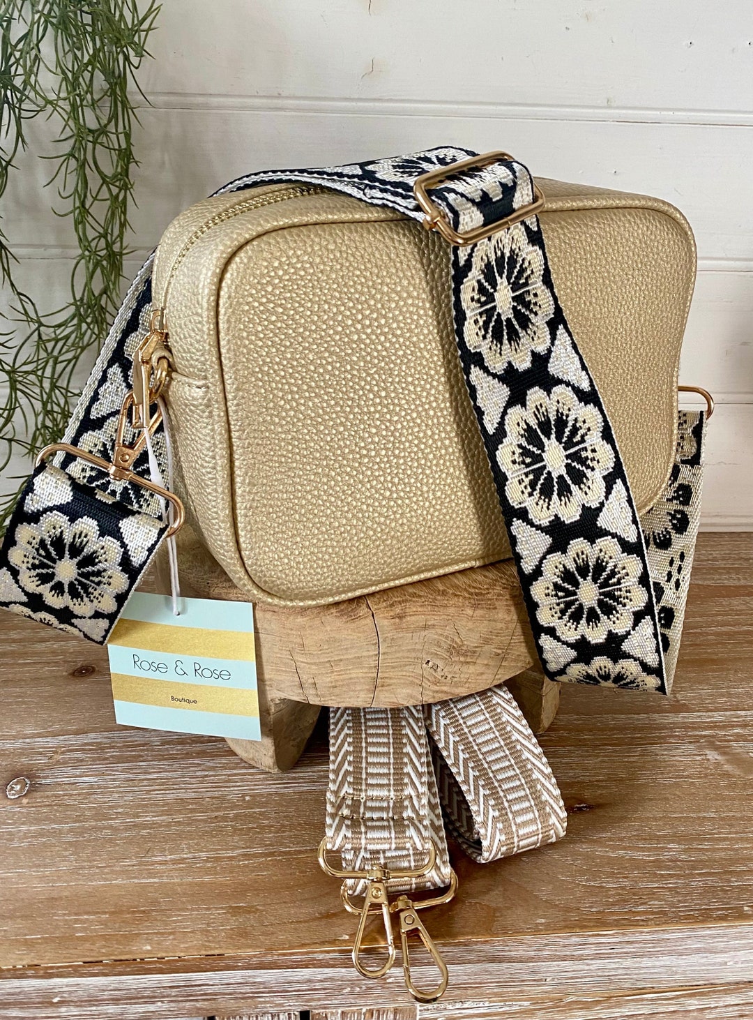 Gold Crossbody Bag, Gold Bag With Two Straps, Gold Vegan Leather Cross ...