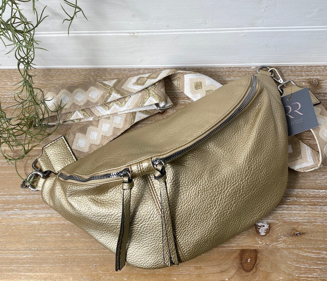 Gold Sling Bag, XL Bum Bag, Oversized Gold Chest Bag, XL Fanny Pack ...