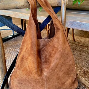 Genuine Tan Suede Slouchy Bag, Tan Suede Hobo Bag, Tan Shopper Bag ...