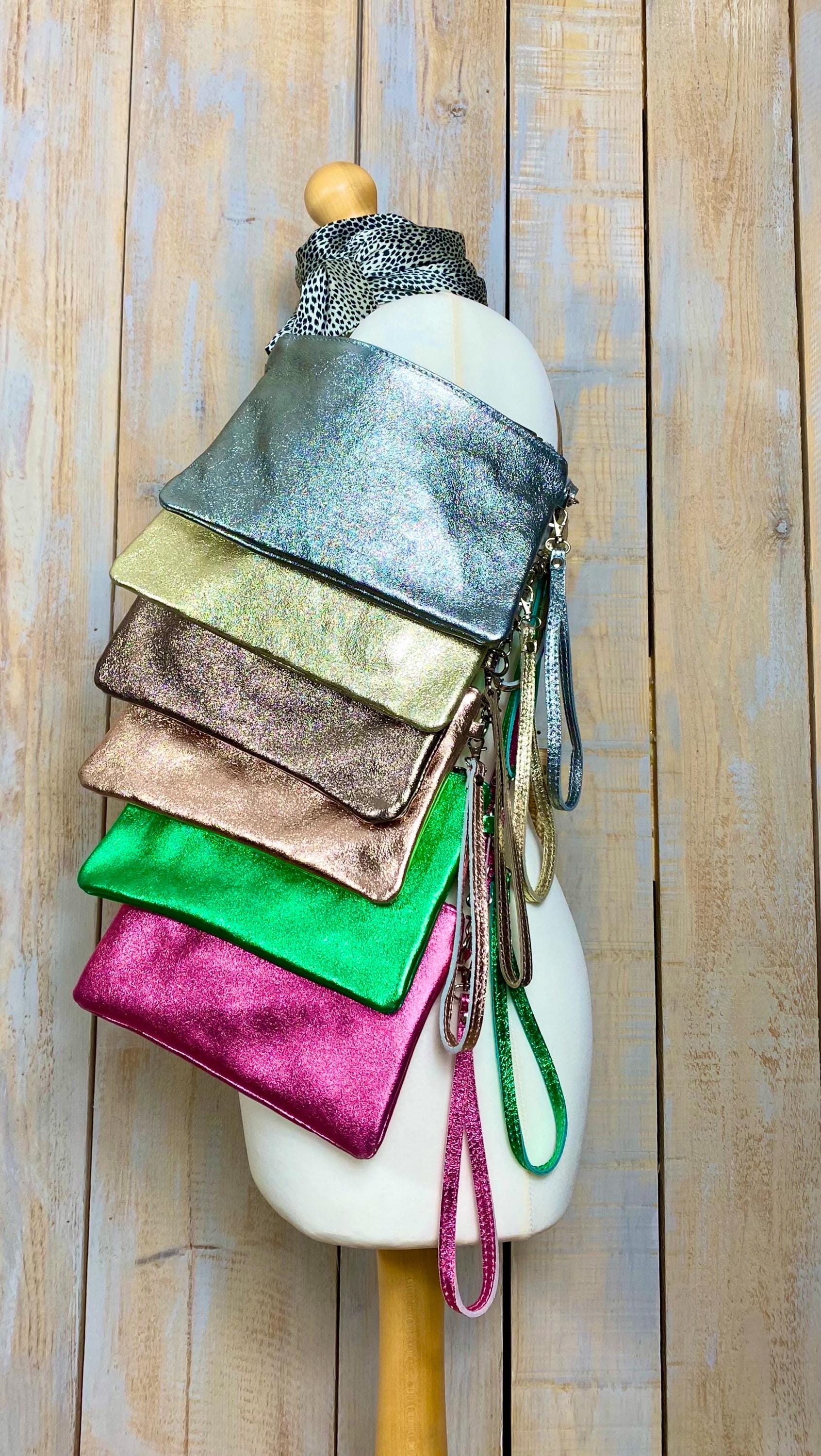 Metallic Leather Crossbody Bag, Metallic Clutch, Wristlet Bag, Made in ...
