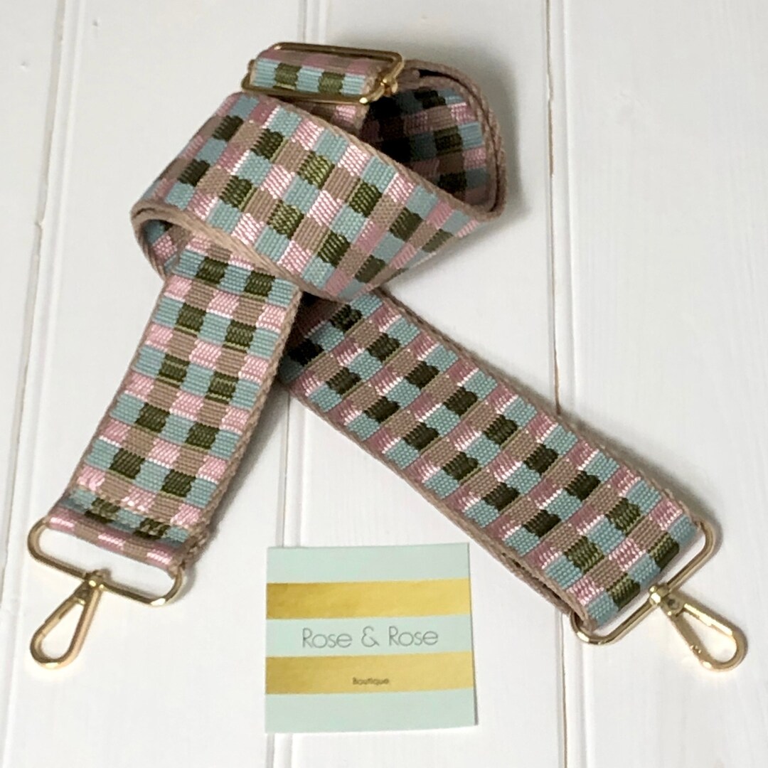 Pink and Blue Bag Strap, Pastel Bag Strap, Gingham Strap, Multi ...