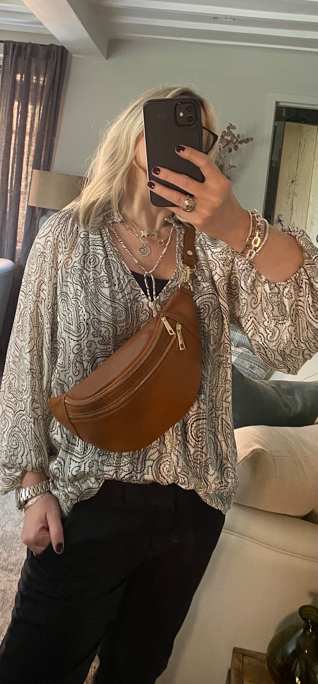 Tan Leather Sling Bag, Tan Chest Bag, Holiday Bag, Tan Fanny Pack ...