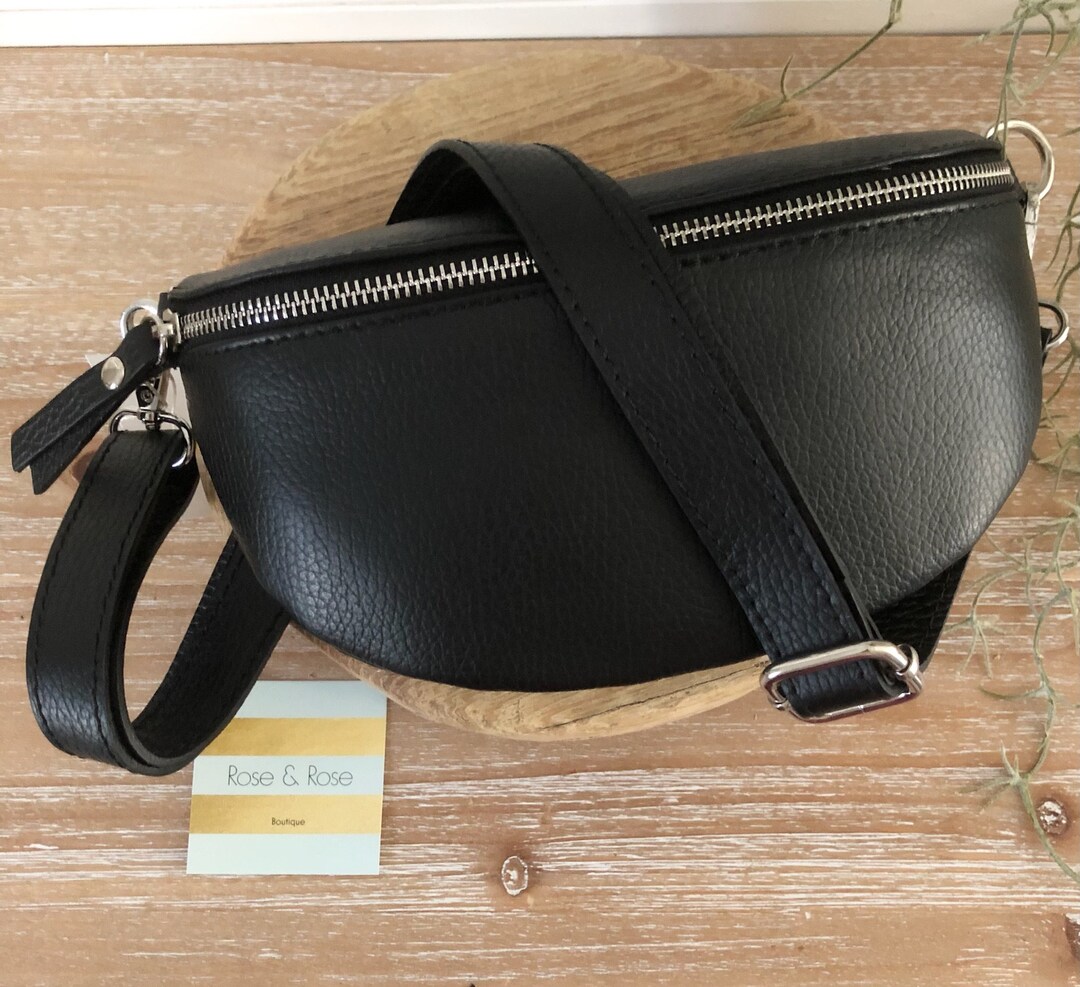 Black Bum Bag, Black Real Leather Chest Bag, Real Leather Waist Bag ...