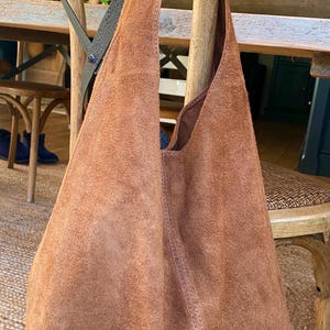 Genuine Tan Suede Slouchy Bag, Tan Suede Hobo Bag, Tan Shopper Bag ...
