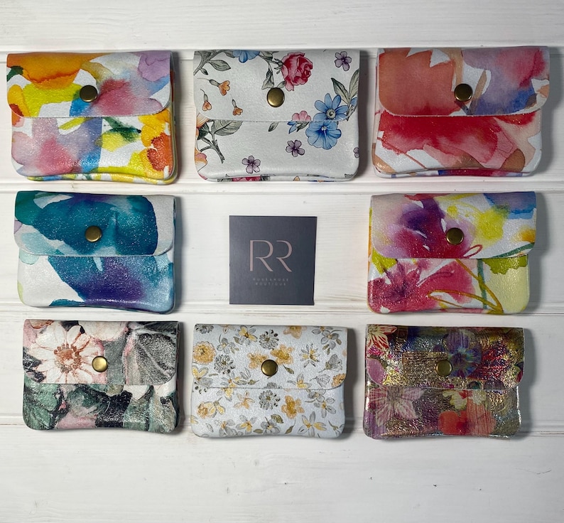 Handmade Real Leather Coin Purse: Small Leather Wallet, Floral Print ...