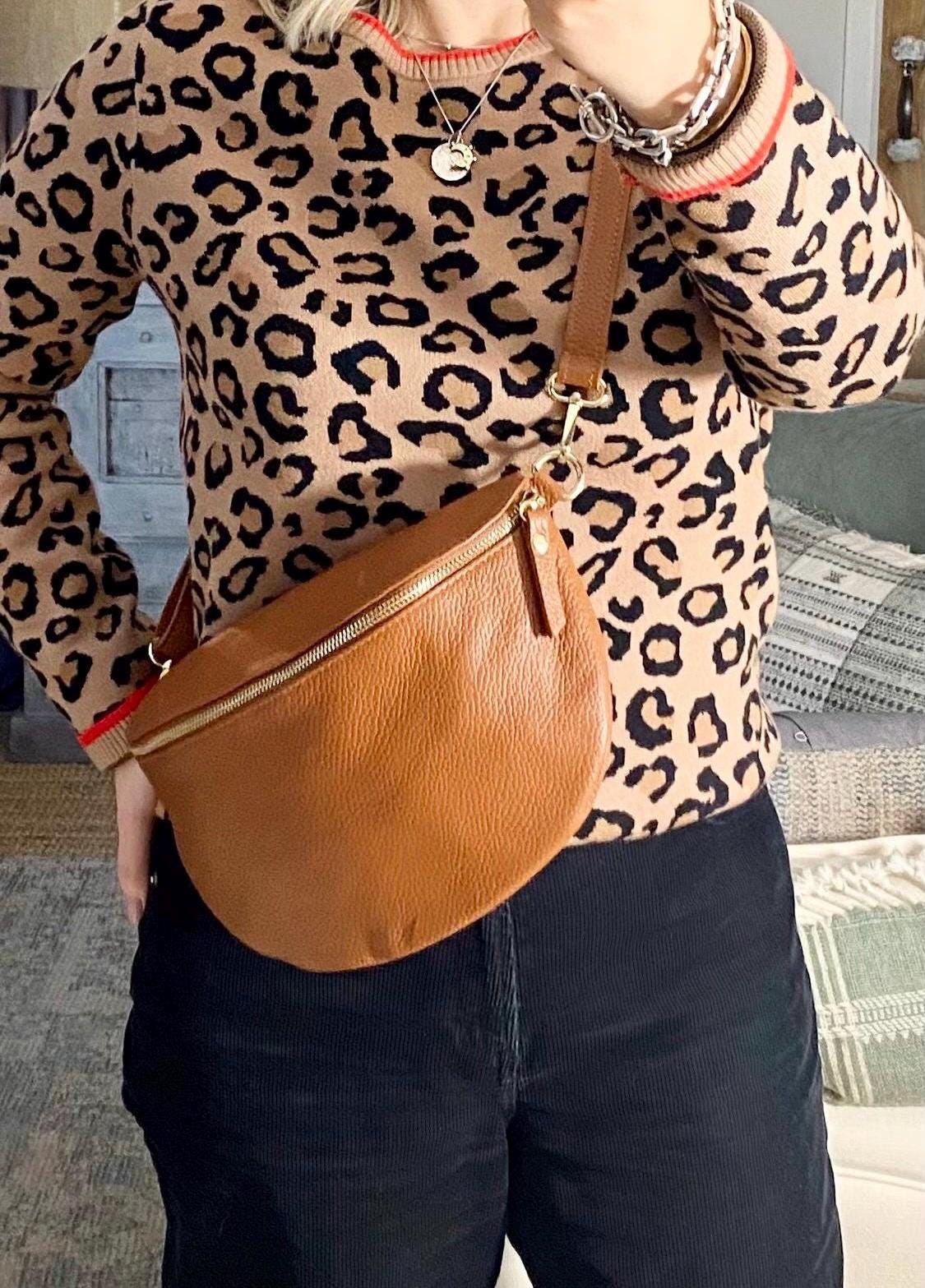 Large Khaki Green Leather Bum Bag Italian Handmade Sling Bag Etsy