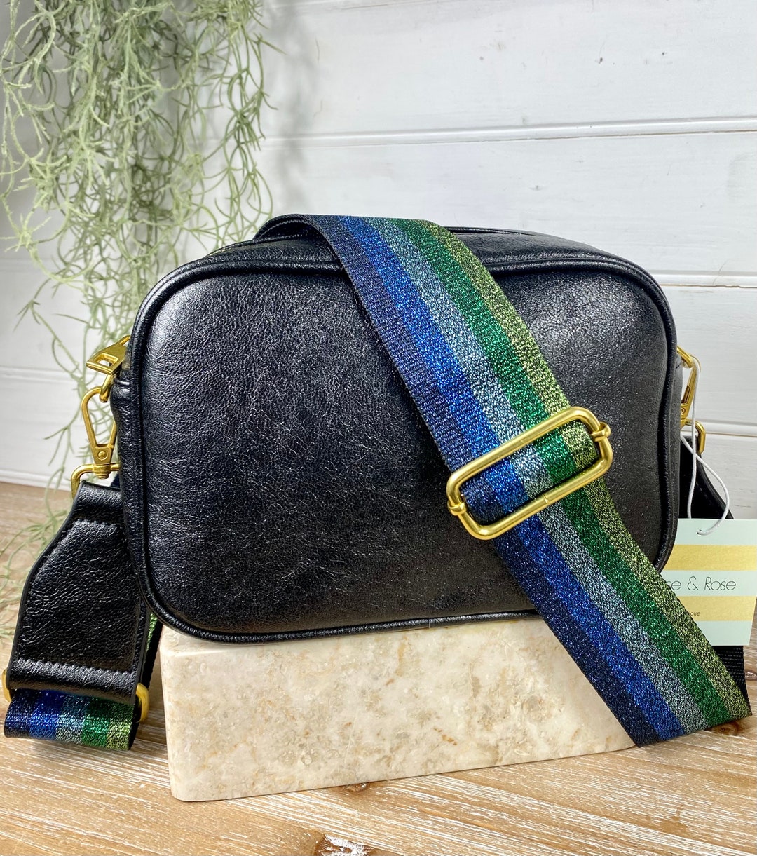 Metallic Black Bag, Black Disco Bag and Rainbow Strap, Black Vegan ...