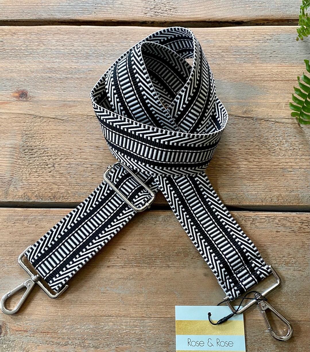Black Geometric Woven Bag Strap: Adjustable Crossbody Replacement Strap ...