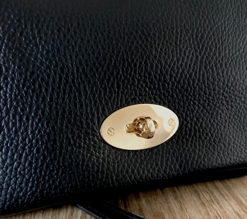 Real Leather Crossbody Bag: Black Toggle Bag With Gold Hardware, Made ...