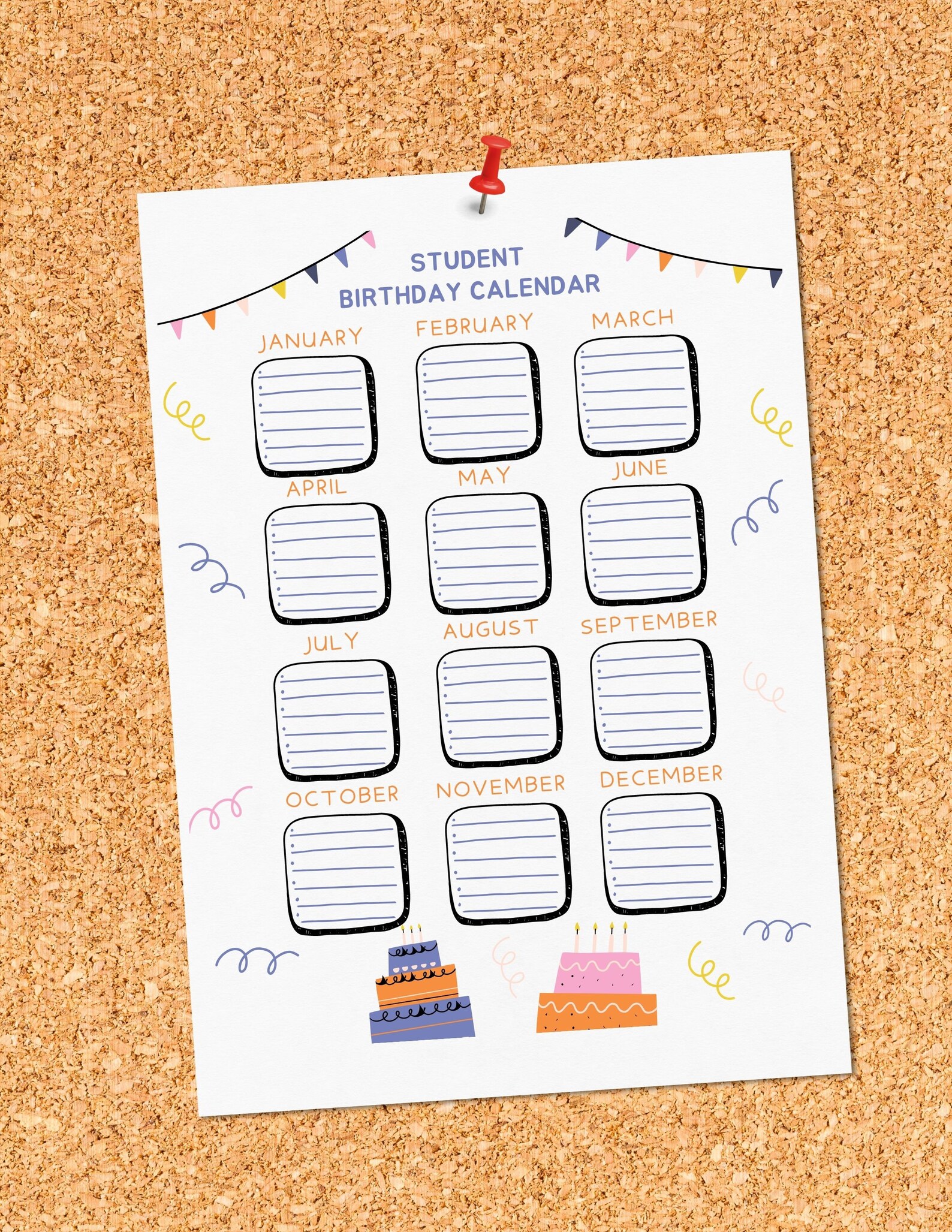 Student Birthday Calendar, School Birthday Calendar, Printable Birthday ...