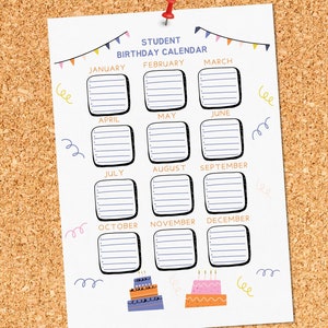 Student Birthday Calendar: Printable Teacher Classroom Decor (PDF) - Etsy