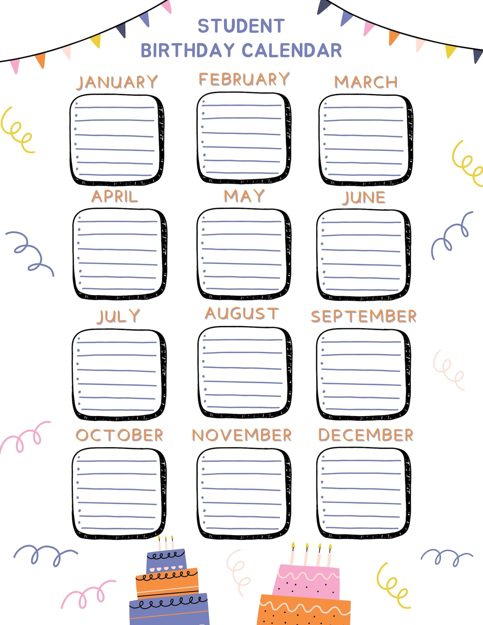 Student Birthday Calendar, School Birthday Calendar, Printable Birthday ...