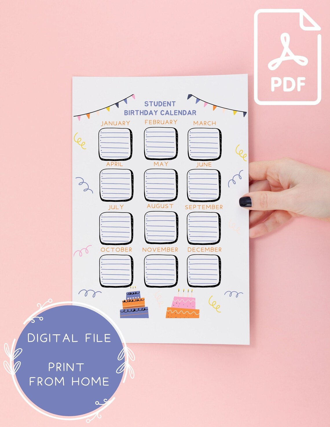 Student Birthday Calendar: Printable Teacher Classroom Decor (PDF) - Etsy