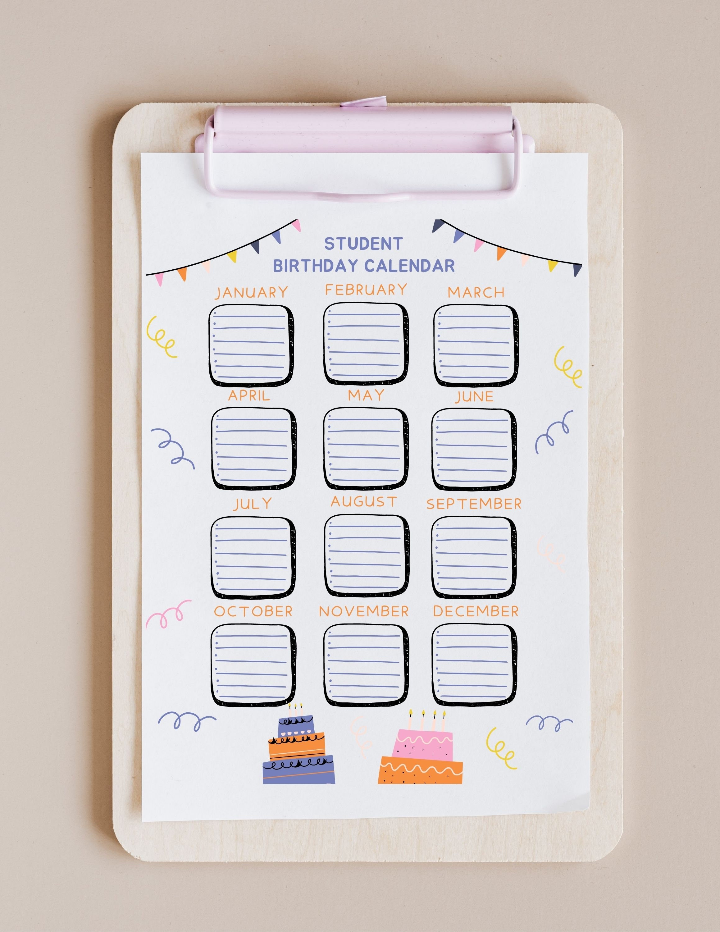 Student Birthday Calendar: Printable Teacher Classroom Decor (PDF) - Etsy