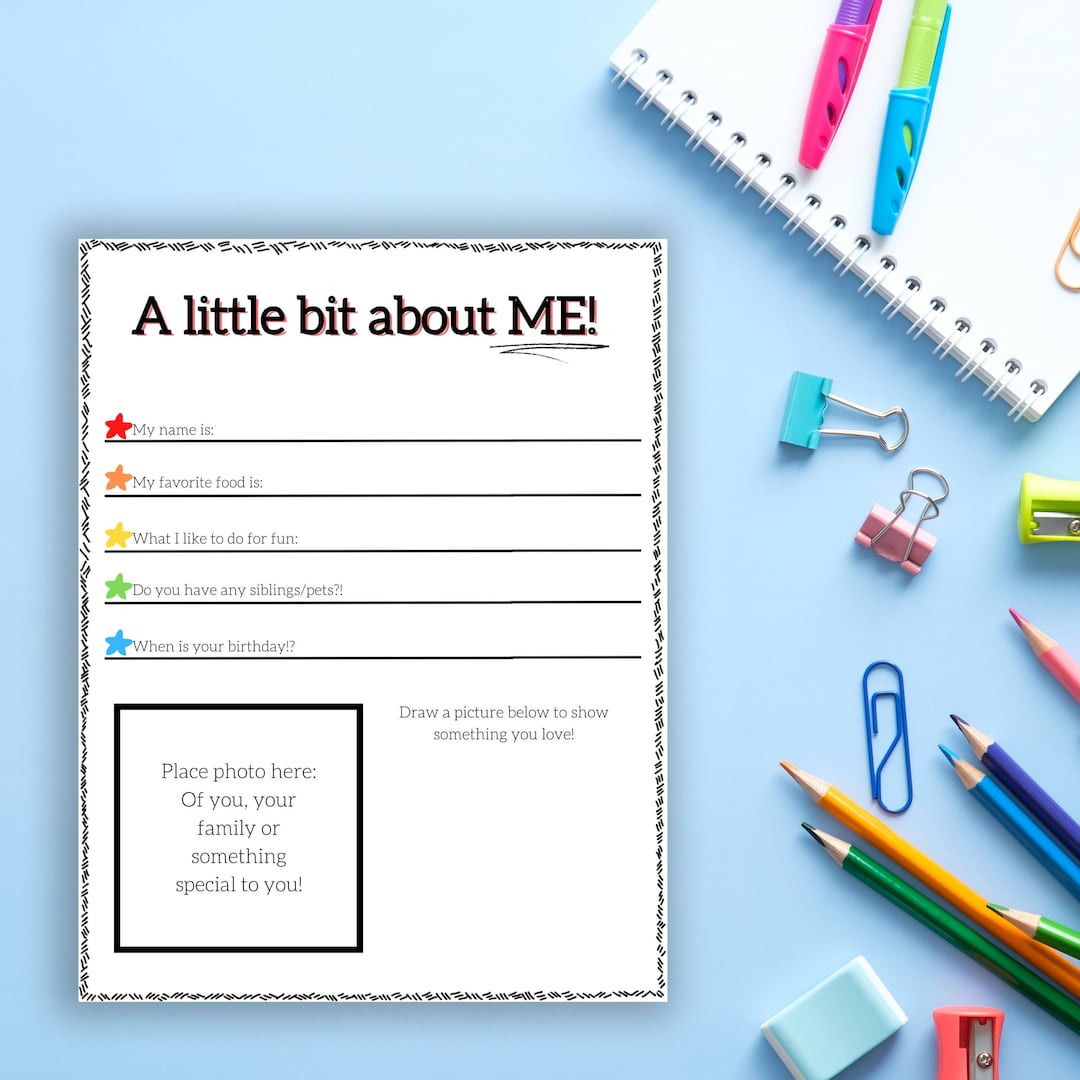 Kindergarten Introduction Printable: 'A Little Bit About Me' PDF ...