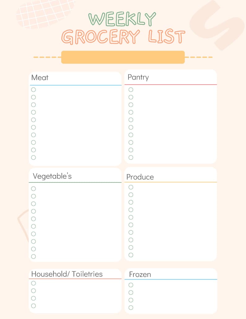 Printable Weekly Grocery List: Fridge Organization (PDF) - Etsy