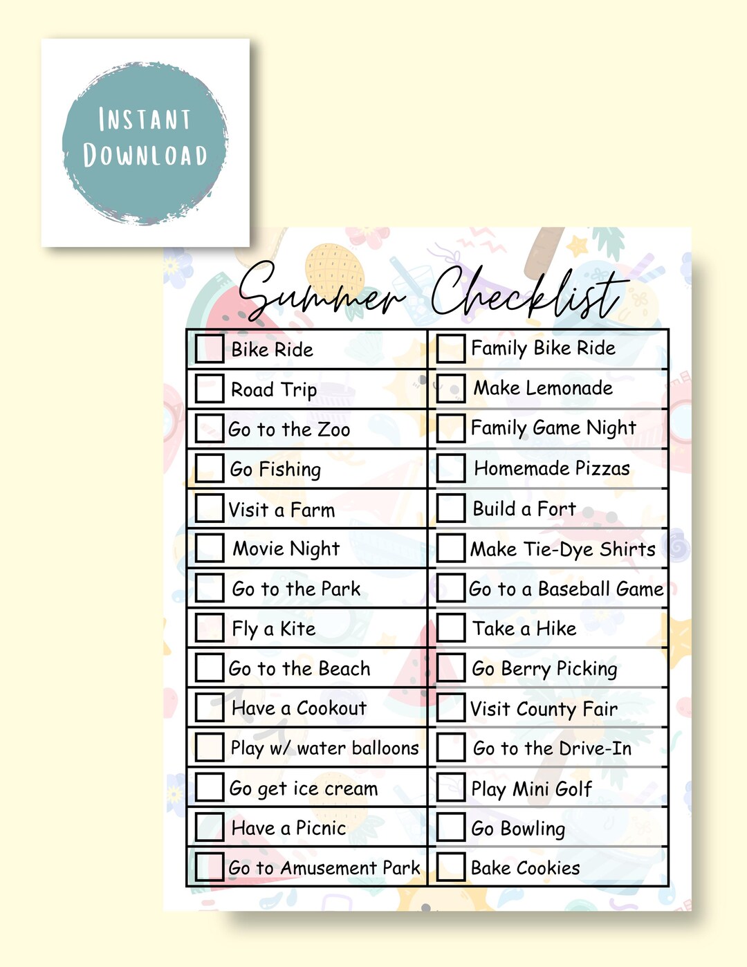 Summer Bucket List Printable: Pre-filled & Customizable Checklist ...