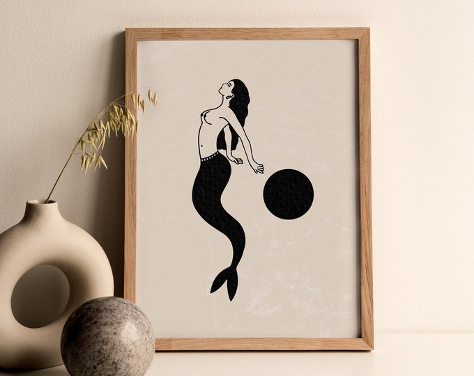 Mermaid Giclée Fine Art Print Poster Mermaid Art Moon Bohemian Ocean ...